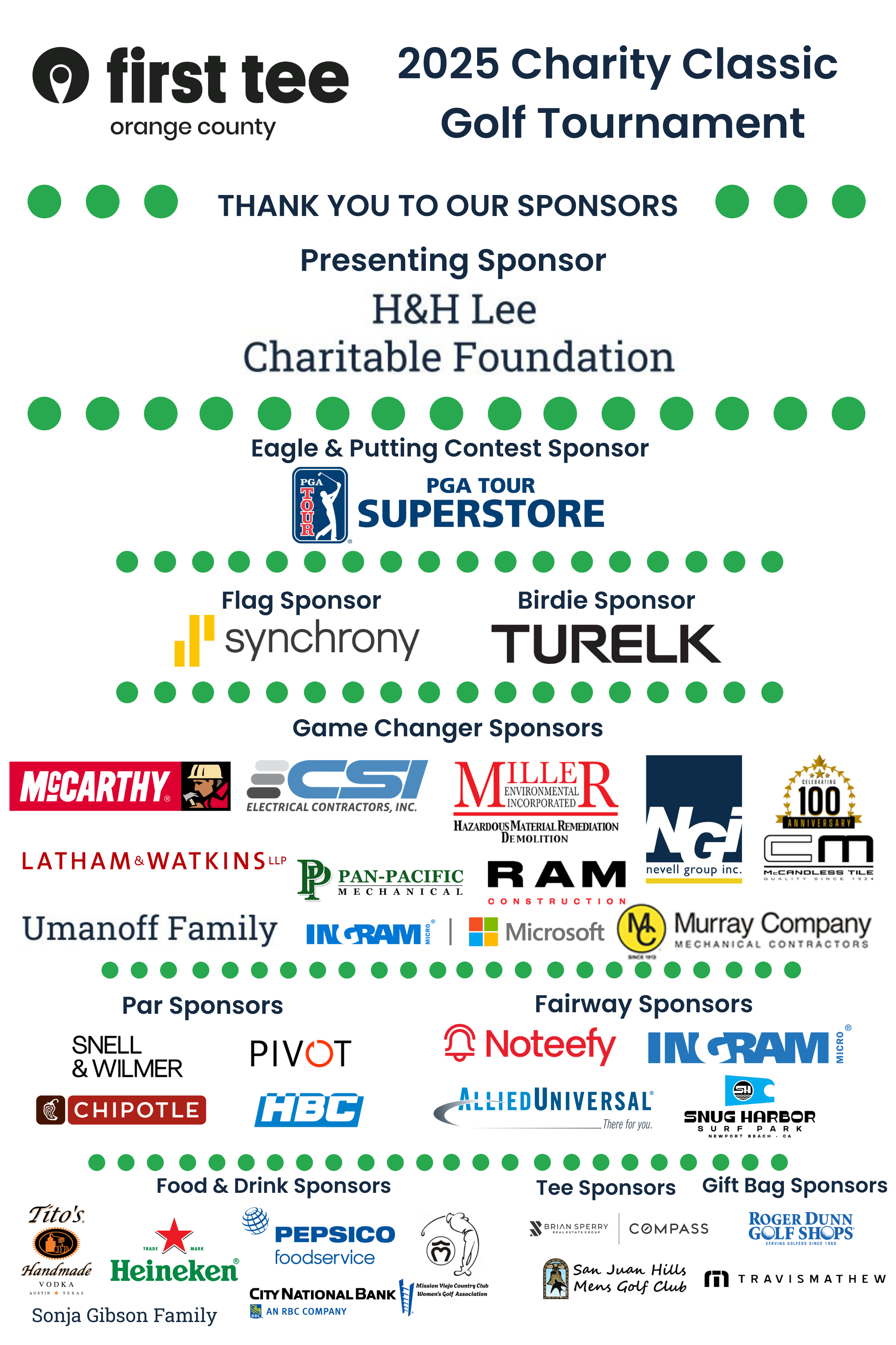 2025 Charity Golf Classic Sponsors - First Tee - Orange County